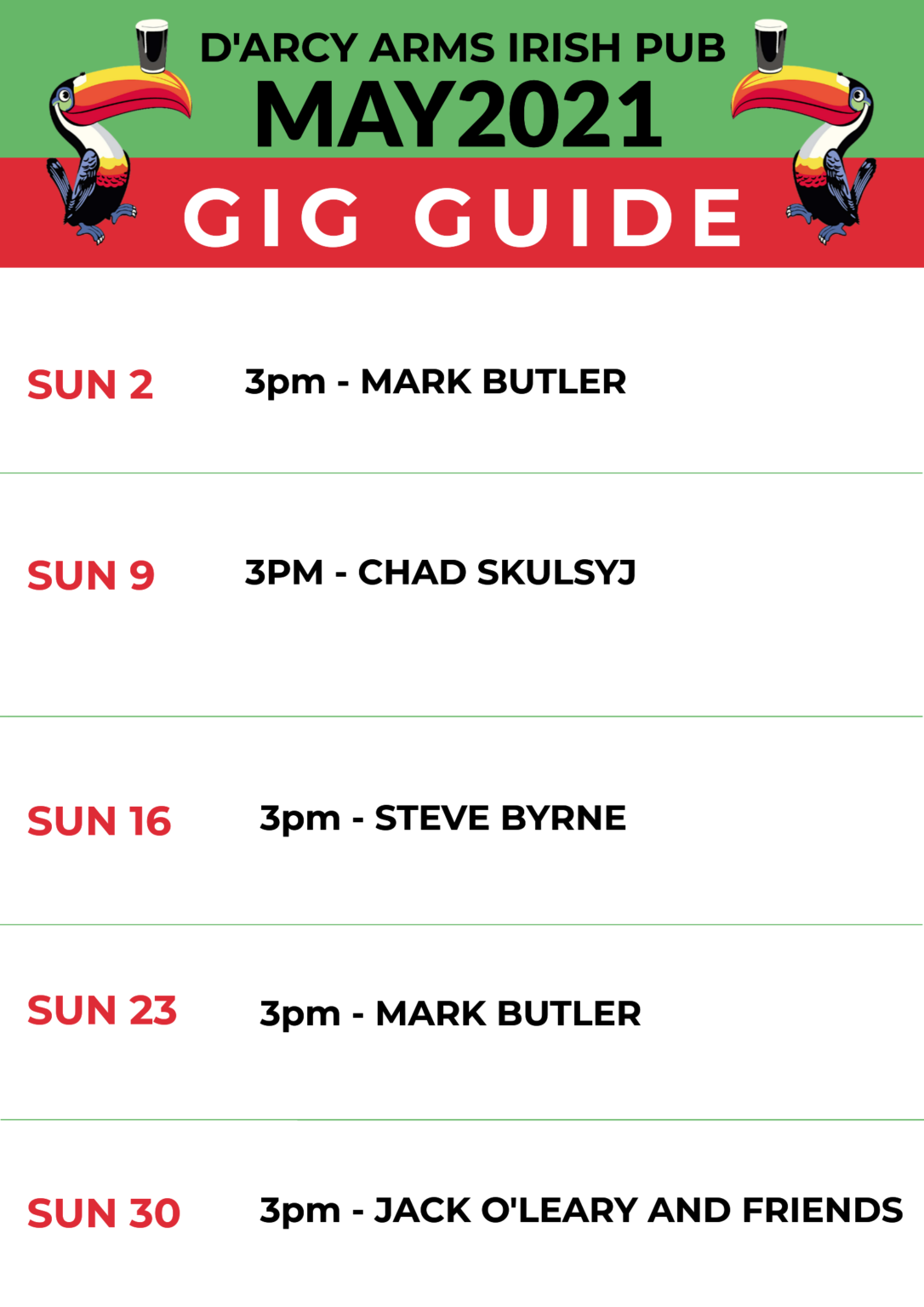 Blue-Gig-Guide-Lineup-poster-with-4-Weeks-poster - D'Arcy Arms