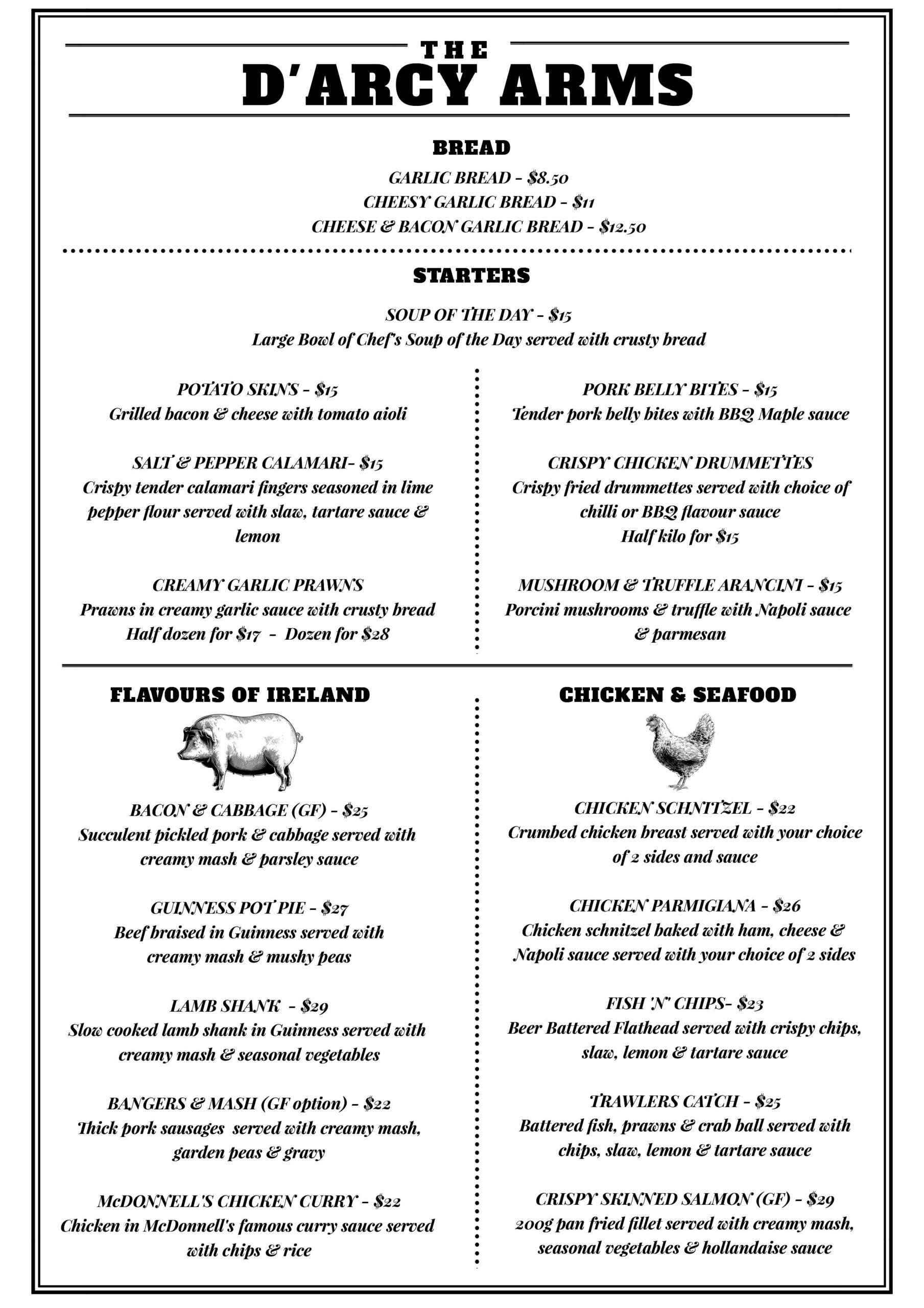 Main Menu 1 - D'Arcy Arms