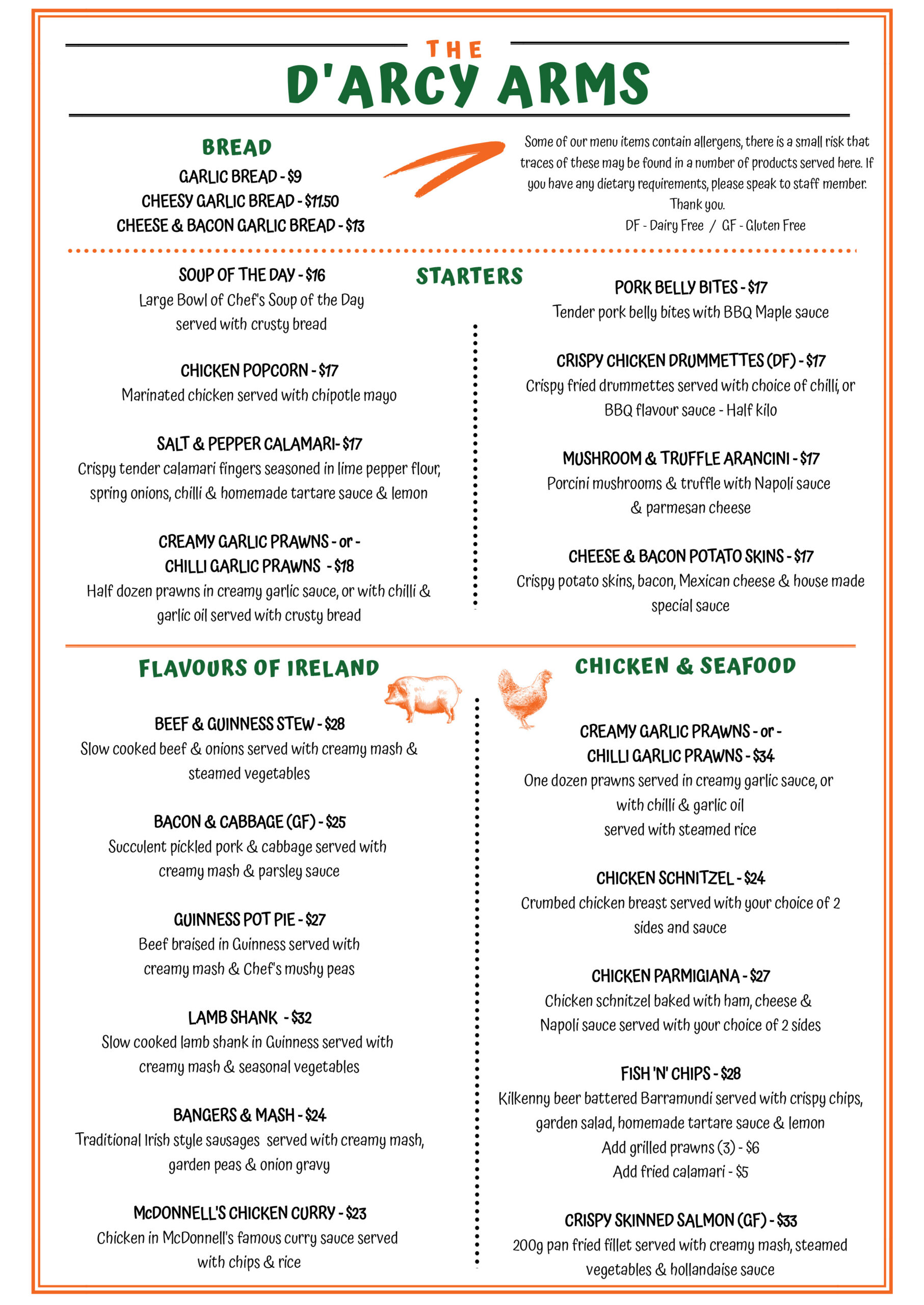 MAIN MENU - D'Arcy Arms