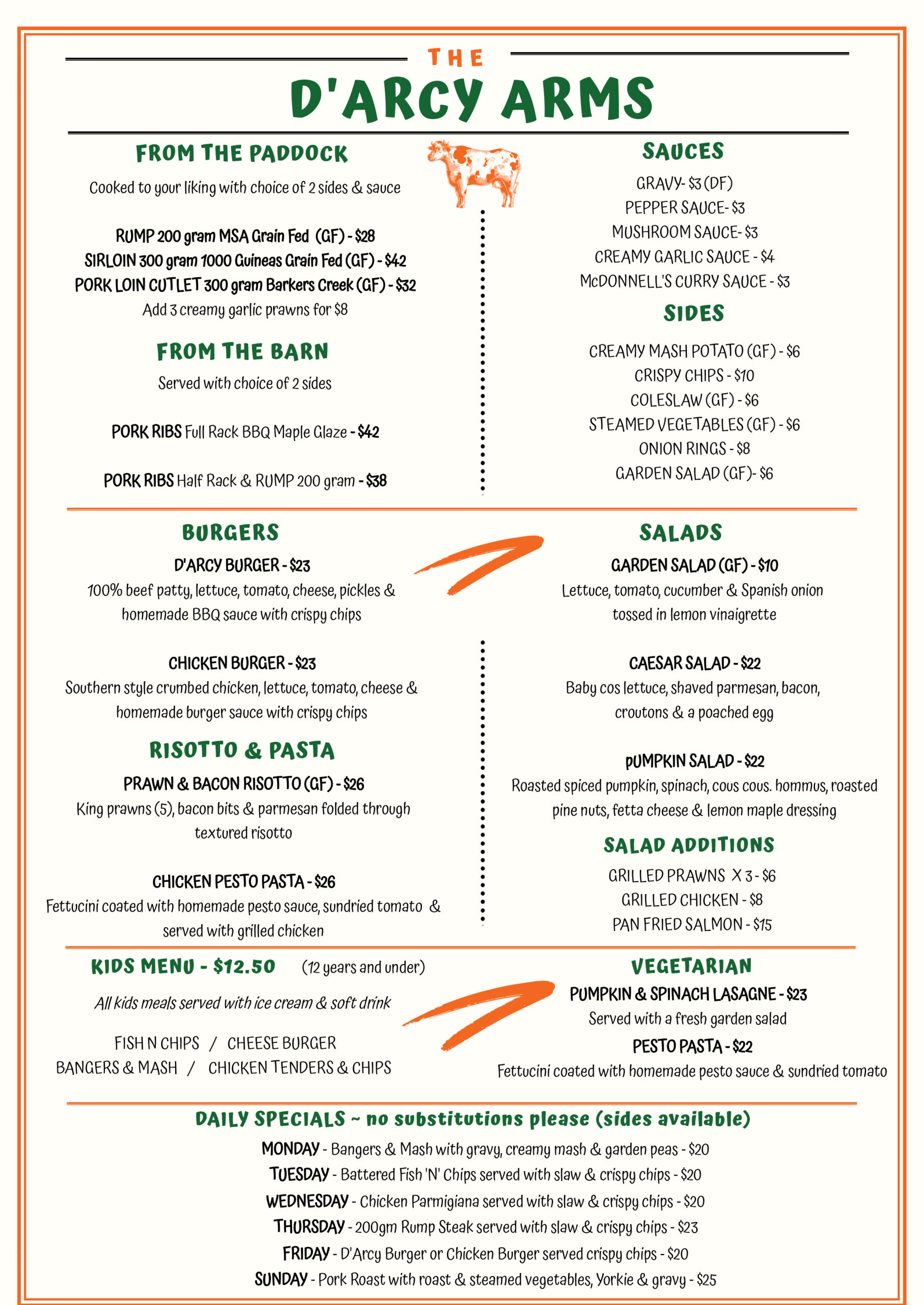 MAIN MENU - D'Arcy Arms