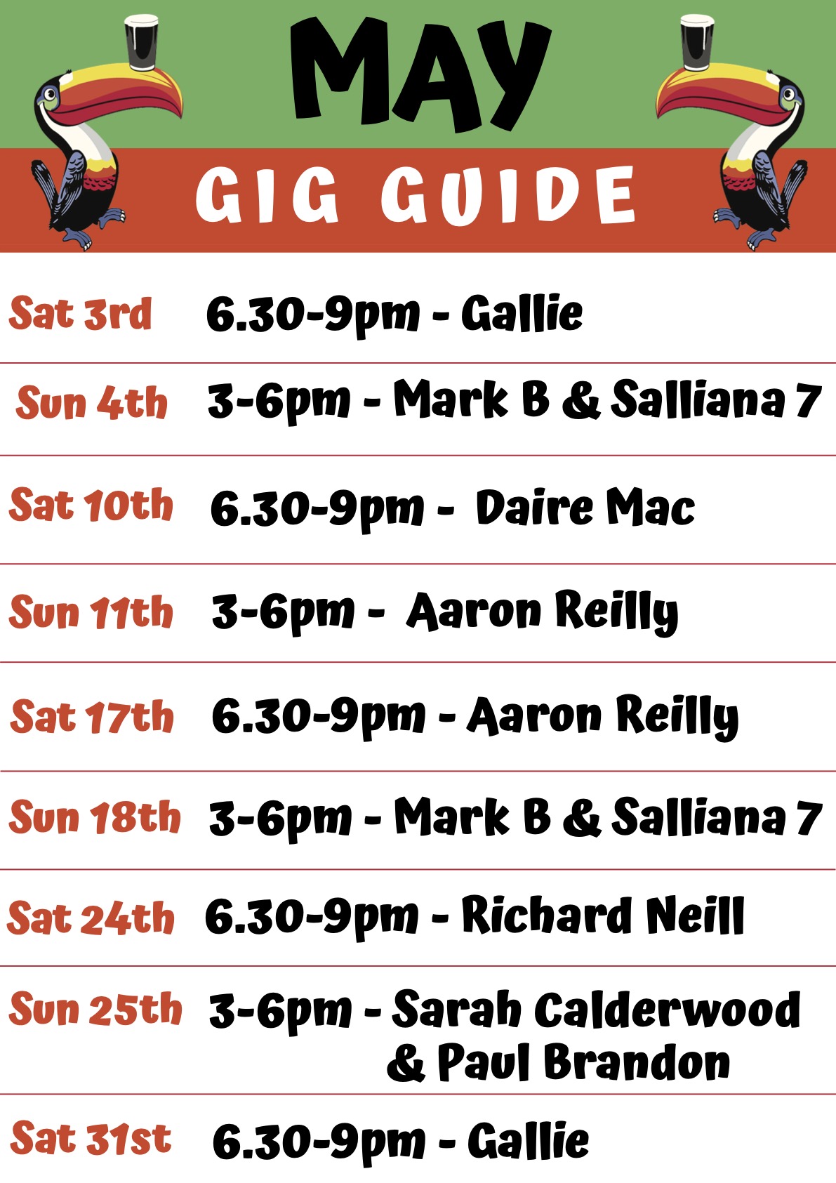 2025 - May Gig Guide A4 - D'Arcy Arms