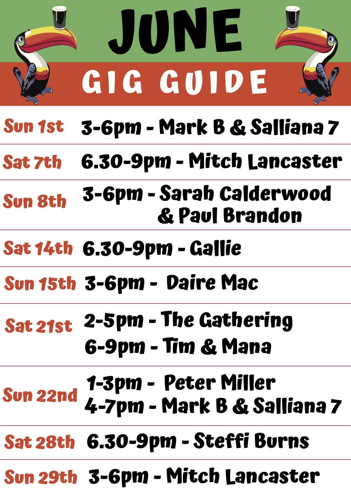 2025 - June Gig Guide A4 - D'Arcy Arms